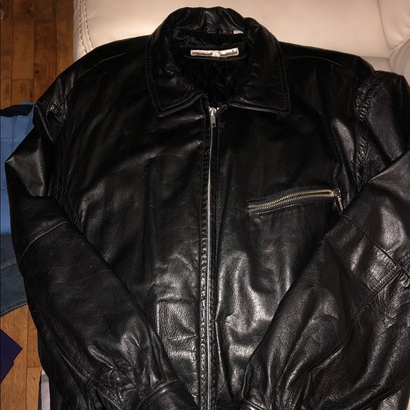 Perry Ellis | Jackets & Coats | Mens Black Leather Perry Ellis Bomber ...